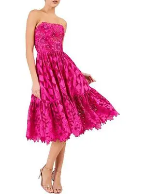 HELSI Helsicandace Floral Cutwork Detail Strapless Cocktail Dress - Fuchsia