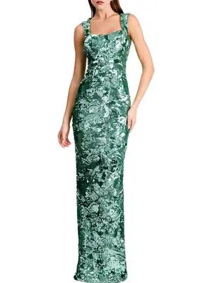 HELSI Iris Floral Sequin Gown - Teal