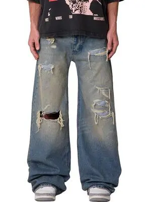 Mnml Ultra Wide Distressed Jeans - Blue