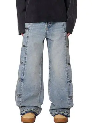 Mnml Mnml Offset Button Baggy Jeans Medium Blue