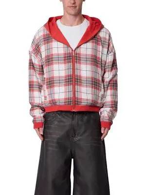 Mnml Reversible Flannel Zip Hoodie - Red