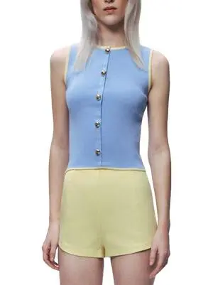 NOCTURNE Button-embellished Knit Top - Blue