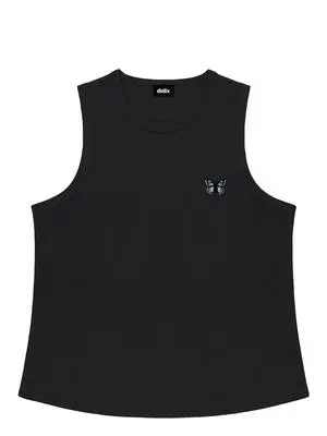DALIX Butterfly Embroidered Cotton Jersey Tank - Black