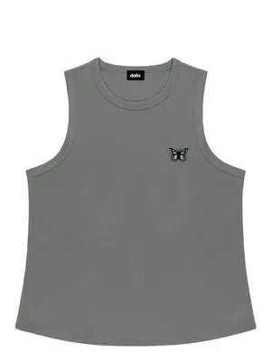 DALIX Butterfly Embroidered Cotton Jersey Tank - Shadow