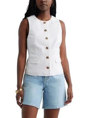 Caslon Front Button Vest - White
