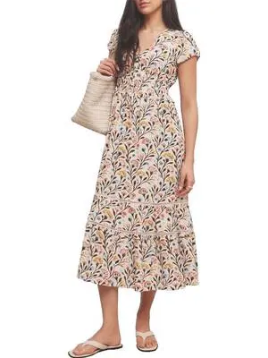 Mint Velvet Floral Print V-neck Midi Dress - Orange