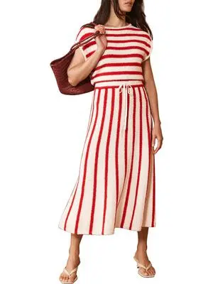 Mint Velvet Striped Knit Midi Dress - Red