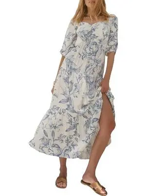 Mint Velvet Floral Print Sweetheart Neckline Maxi Dress - Blue