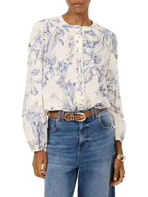 Mint Velvet Cotton Floral Print Blouse - Blue