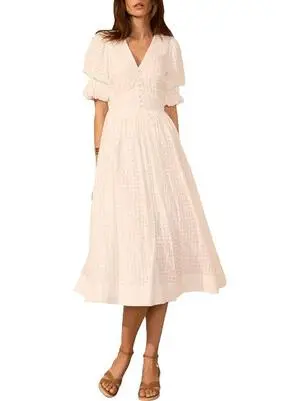 Mint Velvet Seersucker Checked Midi Dress - Ivory