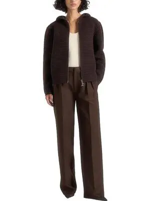 Manière De Voir Ribbed Knit Zip Hoodie - Brown