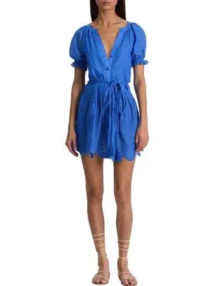 Alice + Olivia Thalia Cotton Puff Sleeve Mini Dress - Blue Iris