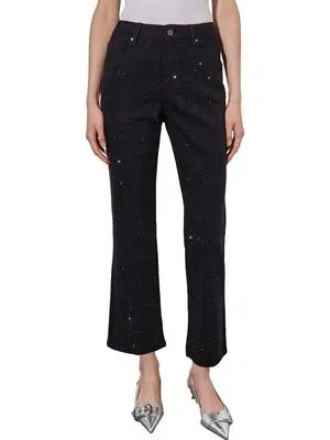 Ming Wang Crystal Embellished Flared Jeans - Black