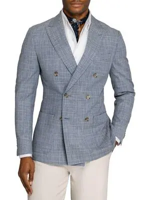 BROOKLYN BRIGADE Douglas Double Breasted Plaid Blazer - Blue