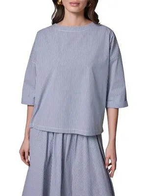 Donna Karan New York Striped Cotton Stretch Boatneck Top - Night Fall