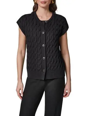 Donna Karan New York Extended Shoulder Cable Knit Cardigan - Black
