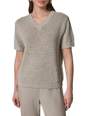 Donna Karan New York Cotton Blend V-neck Sweater - Sandstone Multi