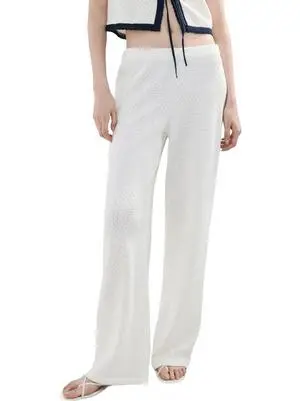 Mango Textured Straight Leg Elastic Waist Pants - Ecru