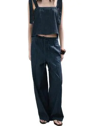 Mango Wide Leg Denim Pants - Open Blue