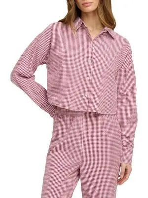 FAVORITE DAUGHTER Cropped Cotton Gingham Button-up Shirt - Raspberry/white