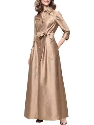 Alex Evenings Shantung A-line Gown - Gold