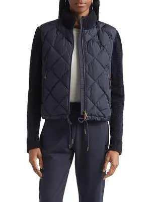 Moncler Chenille Sleeve Quilted Down Jacket - Blue