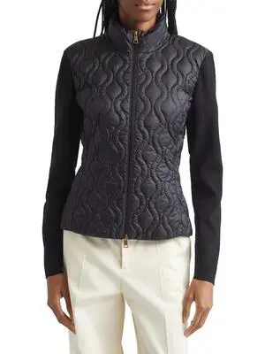 Moncler Mixed Media Down Cardigan - Black