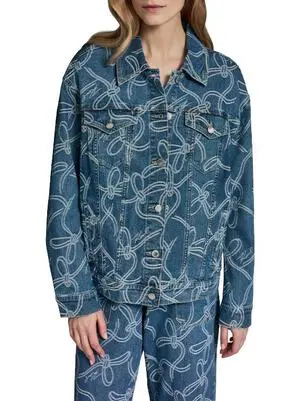 Karl Lagerfeld Paris Bow Print Denim Jacket - Medium Indigo