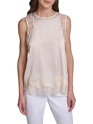 Karl Lagerfeld Paris Karl Lagerfeld Paris Eyelash Lace Trim Satin Tank Bisque
