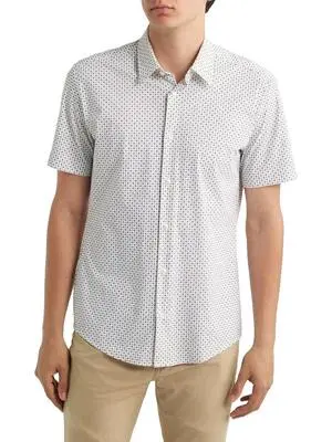 BOSS Roan Kent Slim Fit Short Sleeve Performance Button-up Shirt - White/green