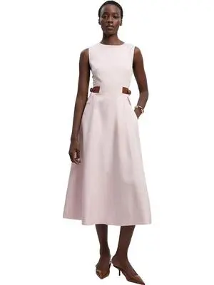 Karen Millen Karen Millen Fitted Belt Crew Neck Midi Dress Blush
