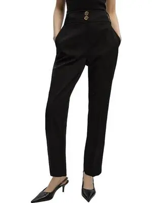 Karen Millen Petite Textured Straight Leg Trousers - Black