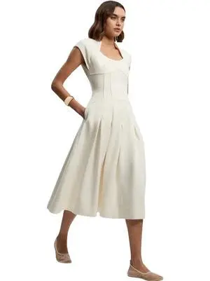Karen Millen Compact Stretch Dropped Waist Midi Dress - Ivory