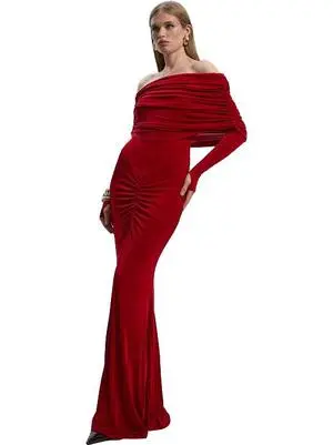 Karen Millen Ruched Off-shoulder Fishtail Maxi Dress - Red