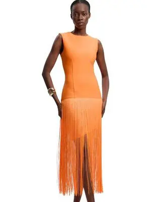 Karen Millen Form Fit Bandage Tassel Hem Mini Dress - Orange