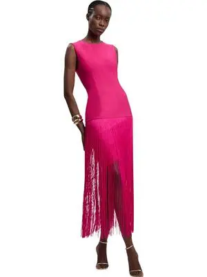 Karen Millen Form Fit Bandage Tassel Hem Mini Dress - Pink