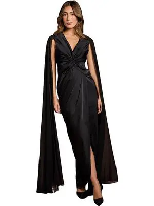 Coast Satin Cape Sleeve Maxi Dress - Black