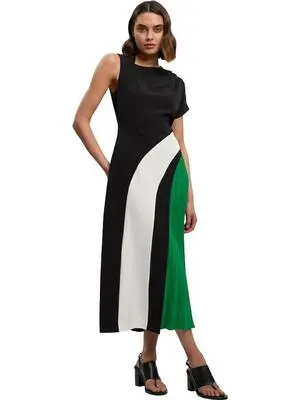 Karen Millen Colour Block Pleated Midi Dress - Mono