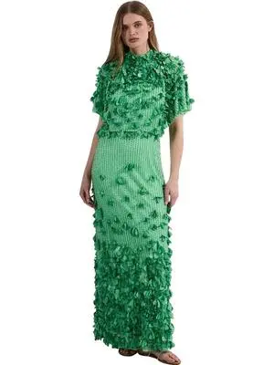 Karen Millen Crystal Applique Angel Sleeve Maxi Dress - Mint