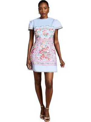 Coast Placement Print Short Sleeve Mini Dress - Blue
