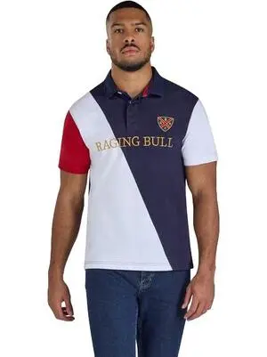 RAGING BULL Diagonal Panel Rugby Shirt - Navy