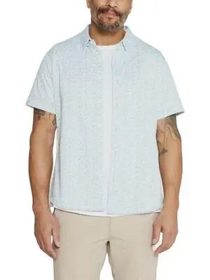 7 Diamonds The Wes Abstract Leaf Print Short Sleeve Stretch Button-up Shirt - Green