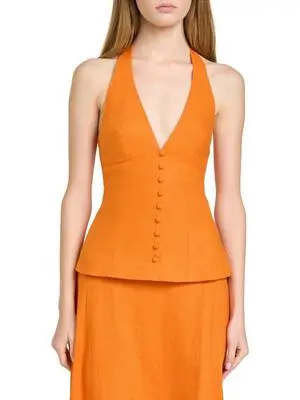 WAYF X Hannah Lovey Porter Capri Halter Neck Linen Blend Top - Orange