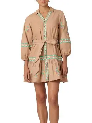 Shoshanna Camden Embroidery Ellery Mini Dress - Khaki