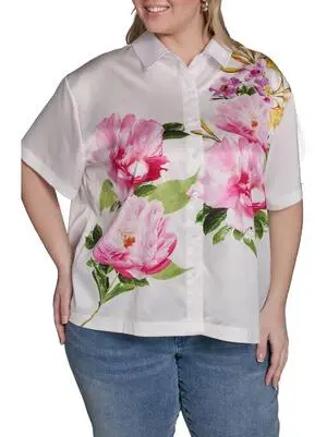 KARL LAGERFELD PARIS KARL LAGERFELD PARIS Floral Placement Print Button-Up Shirt