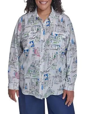 Karl Lagerfeld Paris Oversized Printed Button-up Shirt - Soft White Multi
