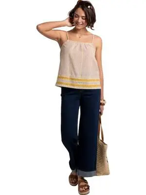 BRAKEBURN Square Neck Camisole With Striped And Geometric Design - Cream