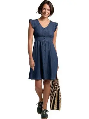 BRAKEBURN Elowen Denim Dress With Ruffled Cap Sleeves - Navy