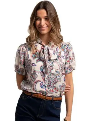 BRAKEBURN Paisley Print Tie Neck Blouse - Multi