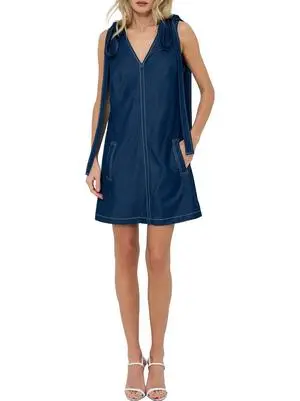 CIEBON Sleeveless Mini Dress With Decorative Ties - Medium Blue